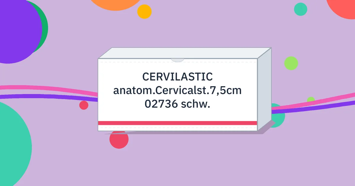 Symbolbild: Packung mit der Aufschrift CERVILASTIC anatom.Cervicalst.7,5cm 02736 schw. (PZN 20331288) – Verfügbarkeit und Bezug in Apotheken in Frankfurt am Main