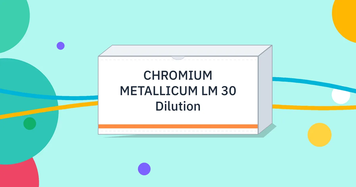 Symbolbild: Packung mit der Aufschrift CHROMIUM METALLICUM LM 30 Dilution (PZN 12818036) – Verfügbarkeit und Bezug in Apotheken in Frankfurt am Main