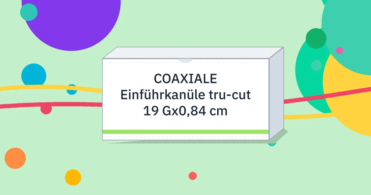 Symbolbild: Packung mit der Aufschrift COAXIALE Einführkanüle tru-cut 19 Gx0,84 cm (PZN 16087718) – Verfügbarkeit und Bezug in Apotheken in Frankfurt am Main