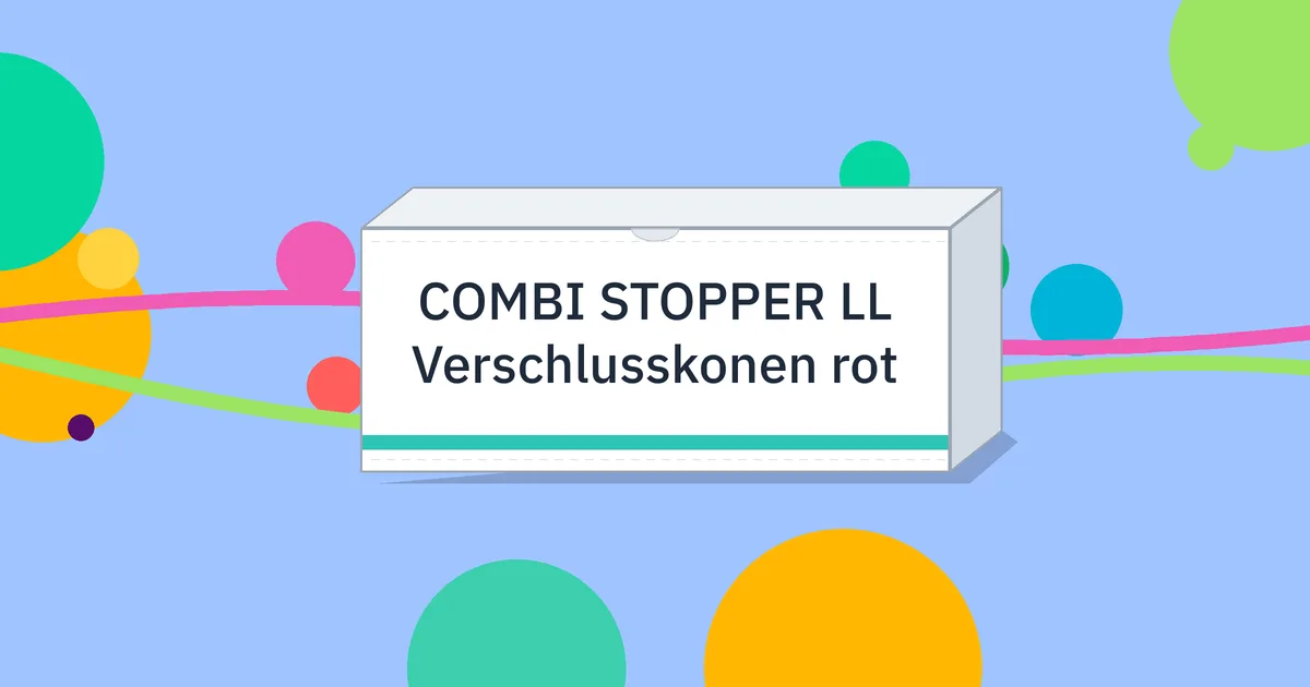 Symbolbild: Packung mit der Aufschrift COMBI STOPPER LL Verschlusskonen rot (PZN 07615785) – Verfügbarkeit und Bezug in Apotheken in Frankfurt am Main