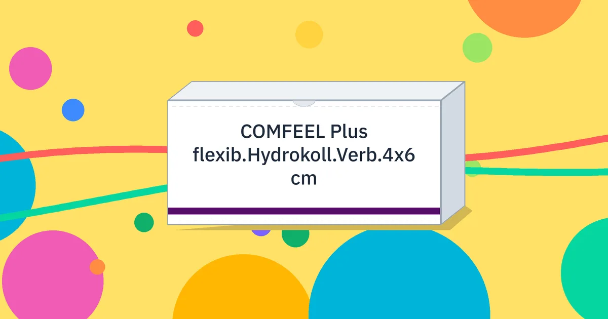 Symbolbild: Packung mit der Aufschrift COMFEEL Plus flexib.Hydrokoll.Verb.4x6 cm (PZN 18120472) – Verfügbarkeit und Bezug in Apotheken in Frankfurt am Main