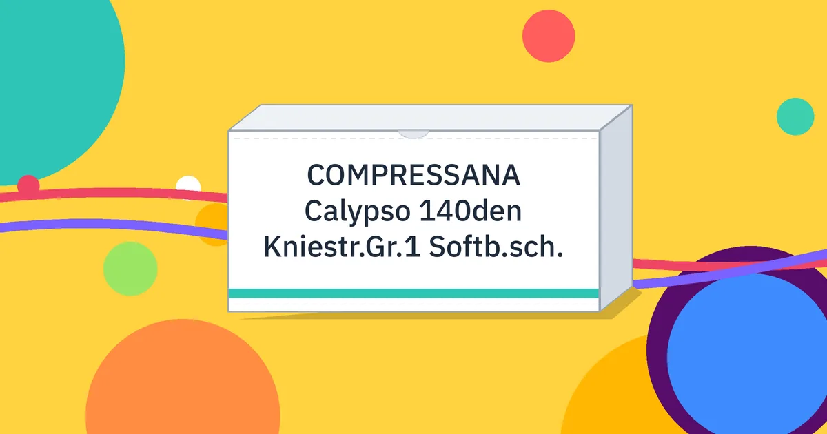 Symbolbild: Packung mit der Aufschrift COMPRESSANA Calypso 140den Kniestr.Gr.1 Softb.sch. (PZN 09076453) – Verfügbarkeit und Bezug in Apotheken in Frankfurt am Main