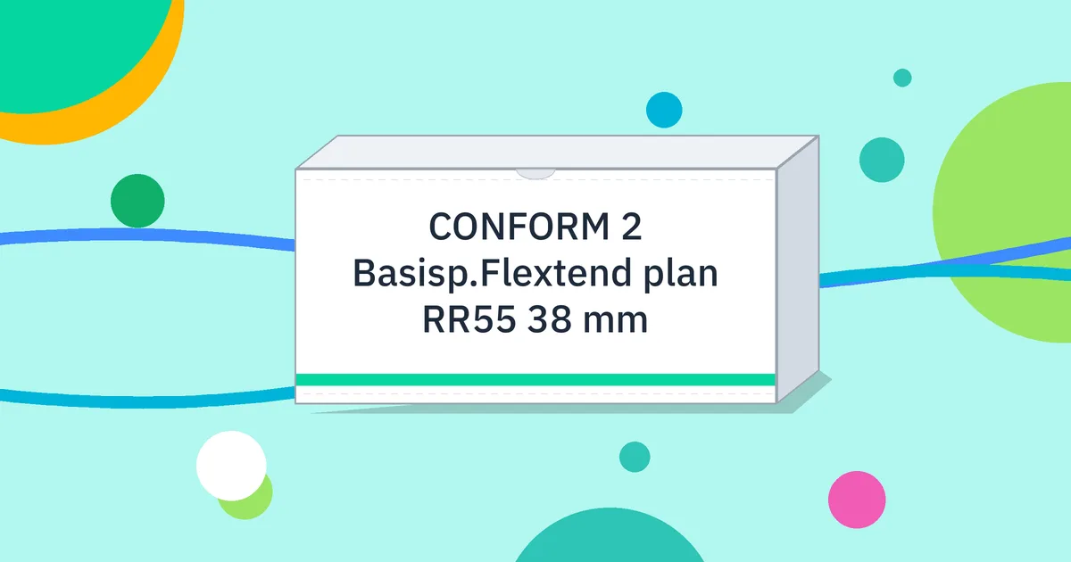 Symbolbild: Packung mit der Aufschrift CONFORM 2 Basisp.Flextend plan RR55 38 mm (PZN 10100688) – Verfügbarkeit und Bezug in Apotheken in Frankfurt am Main