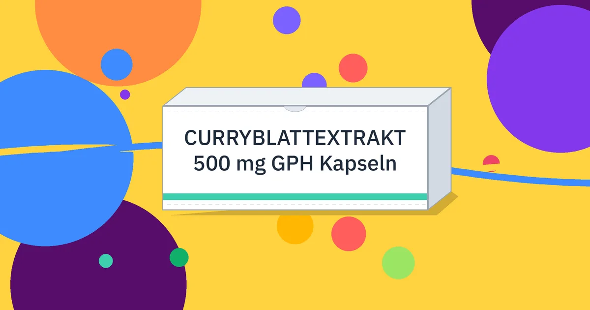 Symbolbild: Packung mit der Aufschrift CURRYBLATTEXTRAKT 500 mg GPH Kapseln (PZN 11146586) – Verfügbarkeit und Bezug in Apotheken in Frankfurt am Main