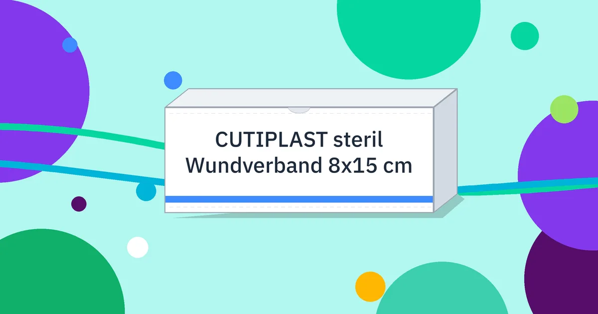 Symbolbild: Packung mit der Aufschrift CUTIPLAST steril Wundverband 8x15 cm (PZN 18110290) – Verfügbarkeit und Bezug in Apotheken in Frankfurt am Main