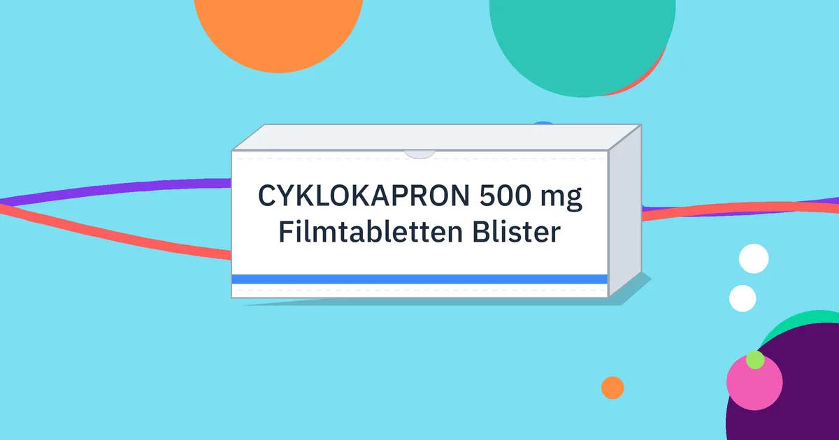 Symbolbild: Packung mit der Aufschrift CYKLOKAPRON 500 mg Filmtabletten Blister (PZN 16509355) – Verfügbarkeit und Bezug in Apotheken in Frankfurt am Main