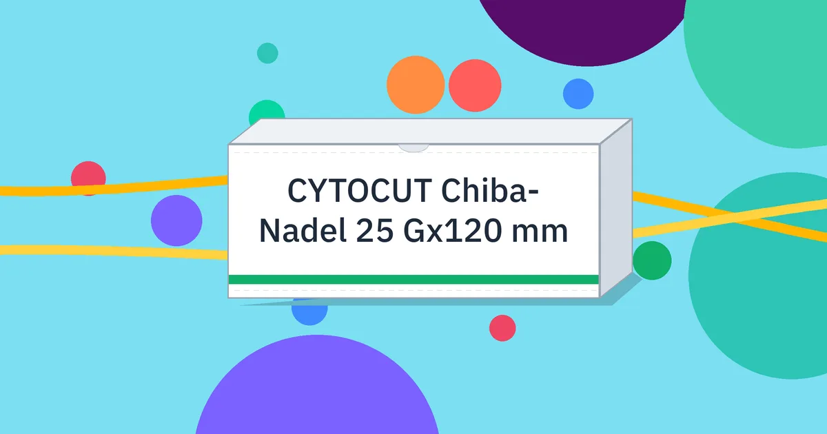Symbolbild: Packung mit der Aufschrift CYTOCUT Chiba-Nadel 25 Gx120 mm (PZN 19735684) – Verfügbarkeit und Bezug in Apotheken in Frankfurt am Main