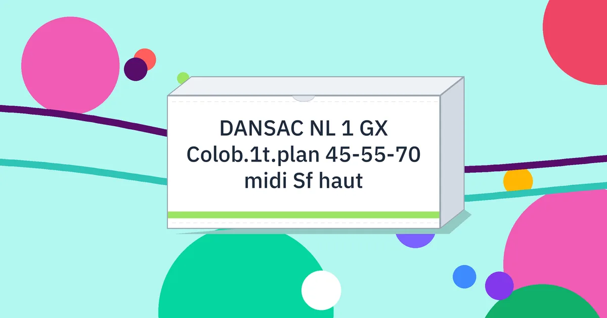 Symbolbild: Packung mit der Aufschrift DANSAC NL 1 GX Colob.1t.plan 45-55-70 midi Sf haut (PZN 10945569) – Verfügbarkeit und Bezug in Apotheken in Frankfurt am Main