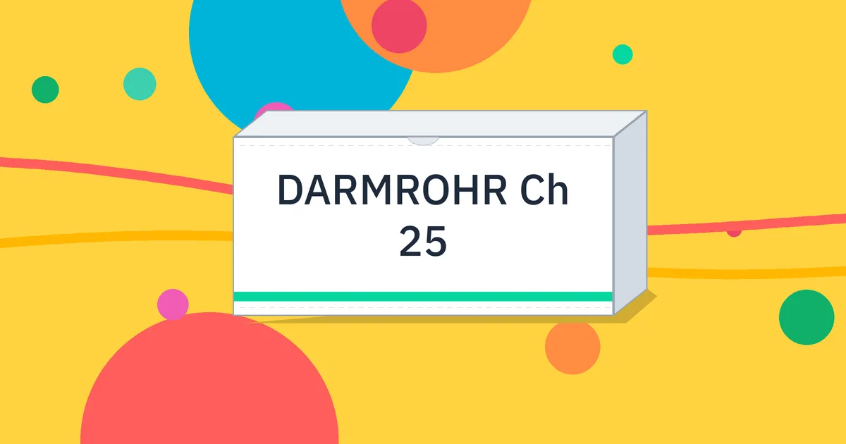 Symbolbild: Packung mit der Aufschrift DARMROHR Ch 25 (PZN 02411658) – Verfügbarkeit und Bezug in Apotheken in Frankfurt am Main