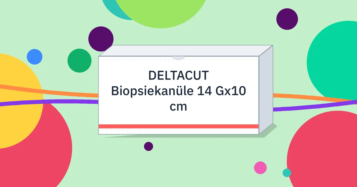 Symbolbild: Packung mit der Aufschrift DELTACUT Biopsiekanüle 14 Gx10 cm (PZN 06935855) – Verfügbarkeit und Bezug in Apotheken in Frankfurt am Main