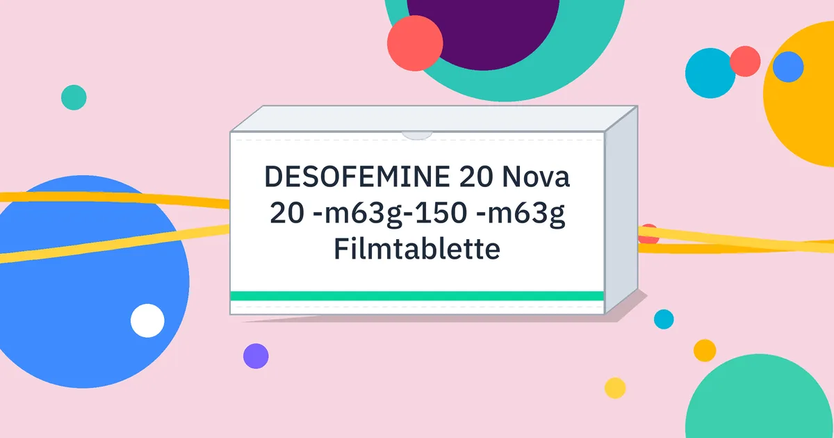 Symbolbild: Packung mit der Aufschrift DESOFEMINE 20 Nova 20 -m63g-150 -m63g Filmtablette (PZN 09925610) – Verfügbarkeit und Bezug in Apotheken in Frankfurt am Main