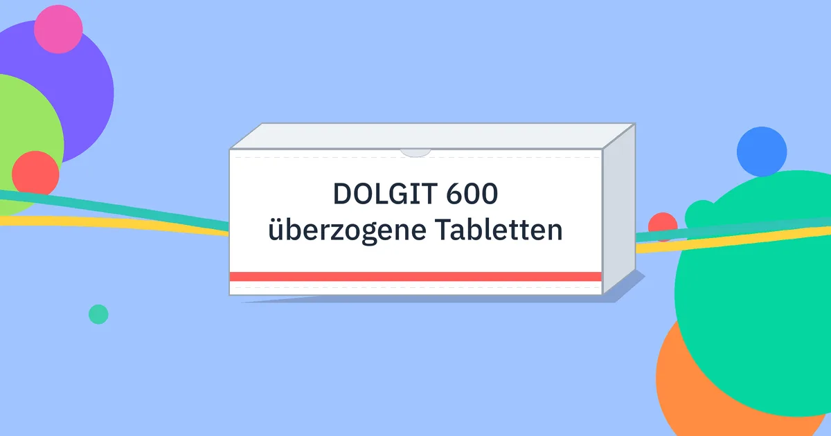 Symbolbild: Packung mit der Aufschrift DOLGIT 600 überzogene Tabletten (PZN 03030674) – Verfügbarkeit und Bezug in Apotheken in Frankfurt am Main