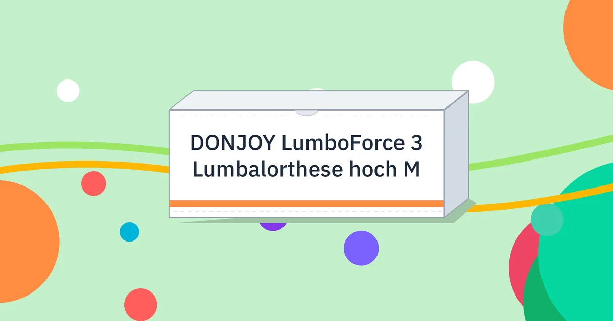 Symbolbild: Packung mit der Aufschrift DONJOY LumboForce 3 Lumbalorthese hoch M (PZN 19377977) – Verfügbarkeit und Bezug in Apotheken in Frankfurt am Main