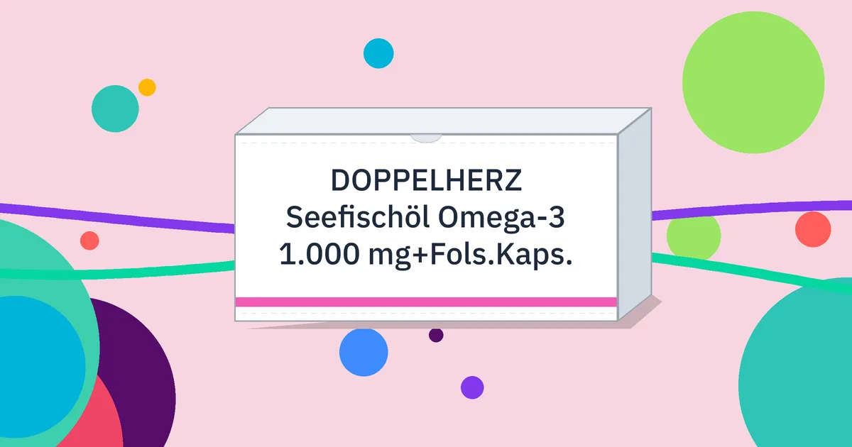 Symbolbild: Packung mit der Aufschrift DOPPELHERZ Seefischöl Omega-3 1.000 mg+Fols.Kaps. (PZN 06583675) – Verfügbarkeit und Bezug in Apotheken in Frankfurt am Main