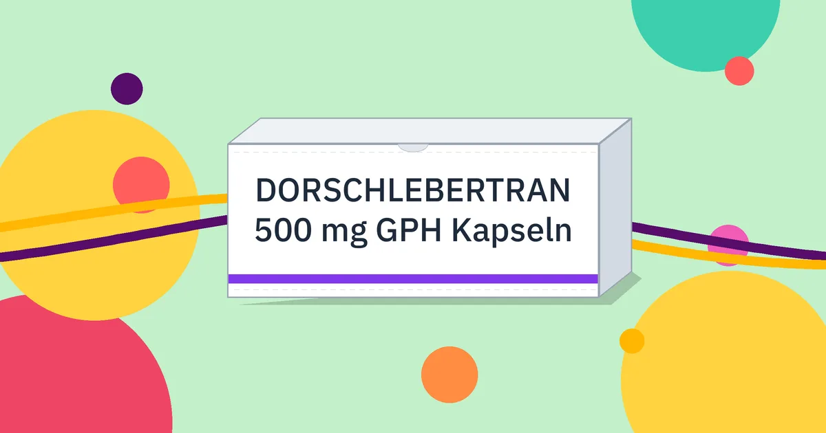 Symbolbild: Packung mit der Aufschrift DORSCHLEBERTRAN 500 mg GPH Kapseln (PZN 14364674) – Verfügbarkeit und Bezug in Apotheken in Frankfurt am Main
