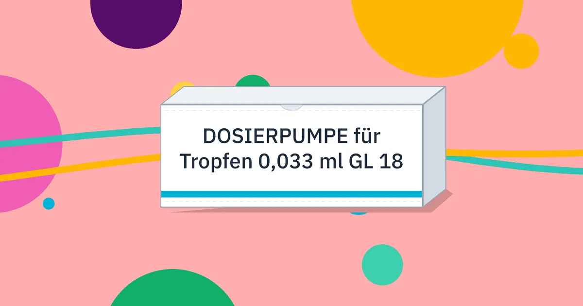 Symbolbild: Packung mit der Aufschrift DOSIERPUMPE für Tropfen 0,033 ml GL 18 (PZN 17634944) – Verfügbarkeit und Bezug in Apotheken in Frankfurt am Main