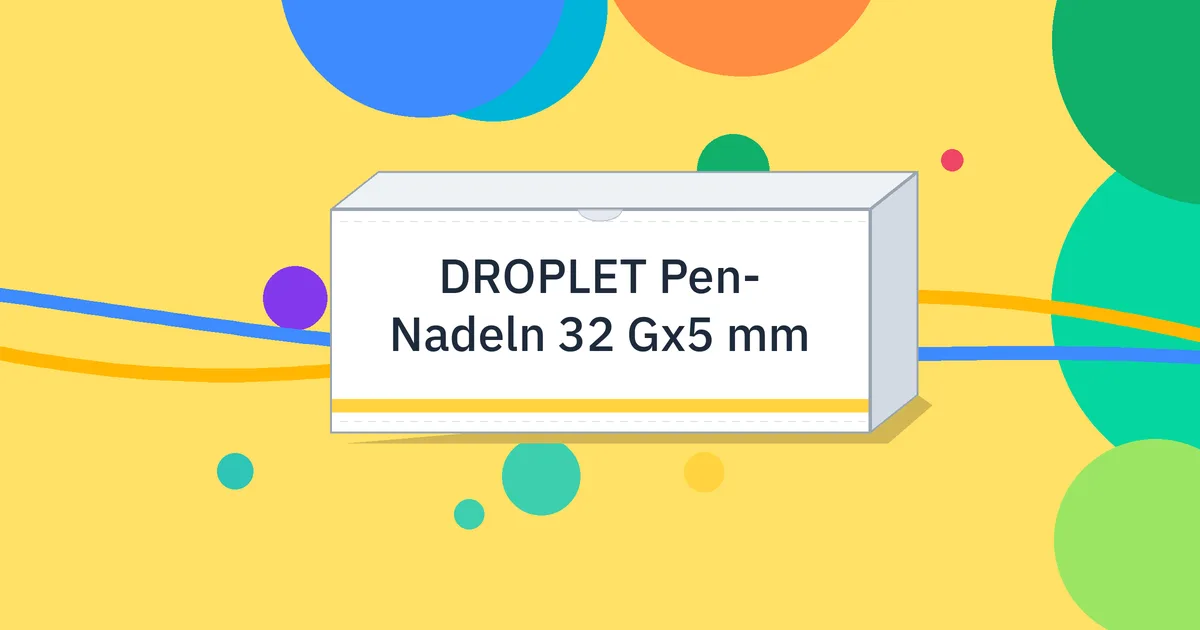Symbolbild: Packung mit der Aufschrift DROPLET Pen-Nadeln 32 Gx5 mm (PZN 13900780) – Verfügbarkeit und Bezug in Apotheken in Frankfurt am Main