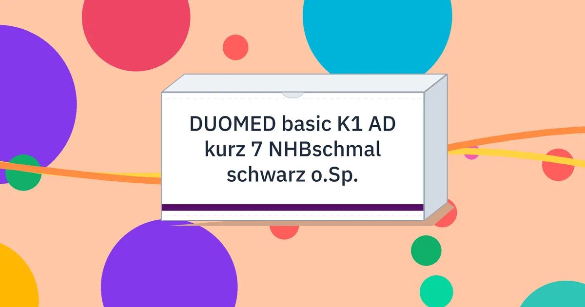 Symbolbild: Packung mit der Aufschrift DUOMED basic K1 AD kurz 7 NHBschmal schwarz o.Sp. (PZN 20904442) – Verfügbarkeit und Bezug in Apotheken in Frankfurt am Main