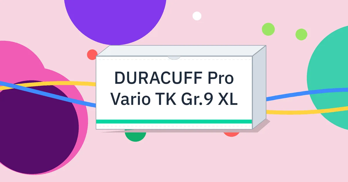 Symbolbild: Packung mit der Aufschrift DURACUFF Pro Vario TK Gr.9 XL (PZN 19245543) – Verfügbarkeit und Bezug in Apotheken in Frankfurt am Main