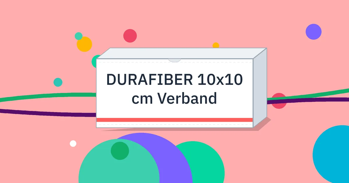 Symbolbild: Packung mit der Aufschrift DURAFIBER 10x10 cm Verband (PZN 15315815) – Verfügbarkeit und Bezug in Apotheken in Frankfurt am Main