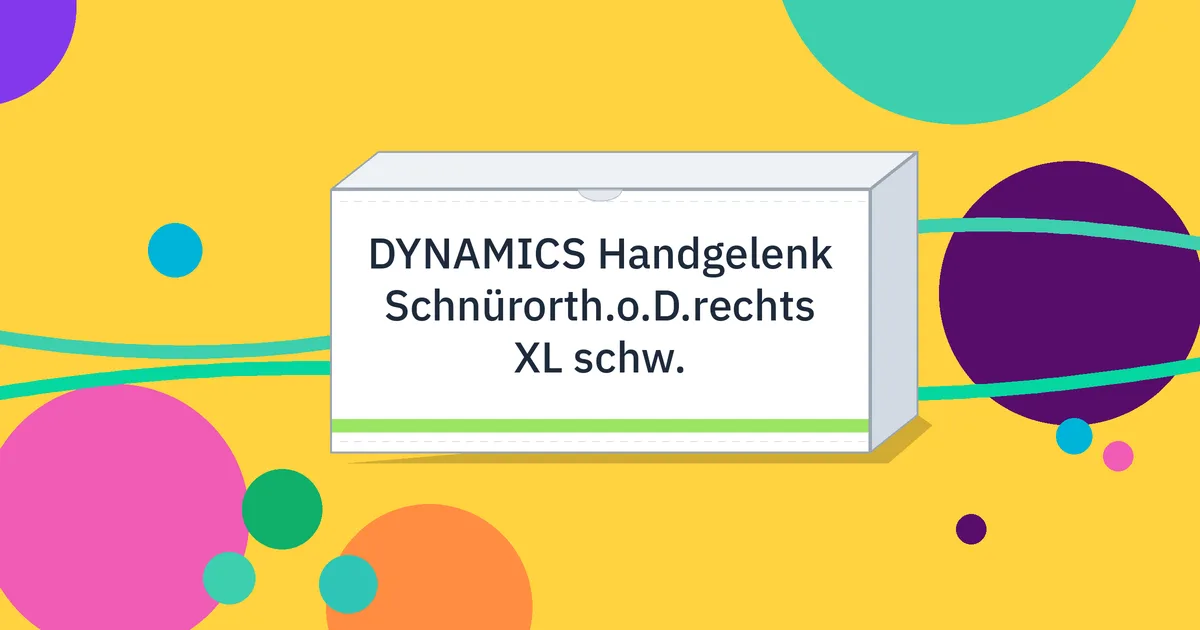 Symbolbild: Packung mit der Aufschrift DYNAMICS Handgelenk Schnürorth.o.D.rechts XL schw. (PZN 10633002) – Verfügbarkeit und Bezug in Apotheken in Frankfurt am Main