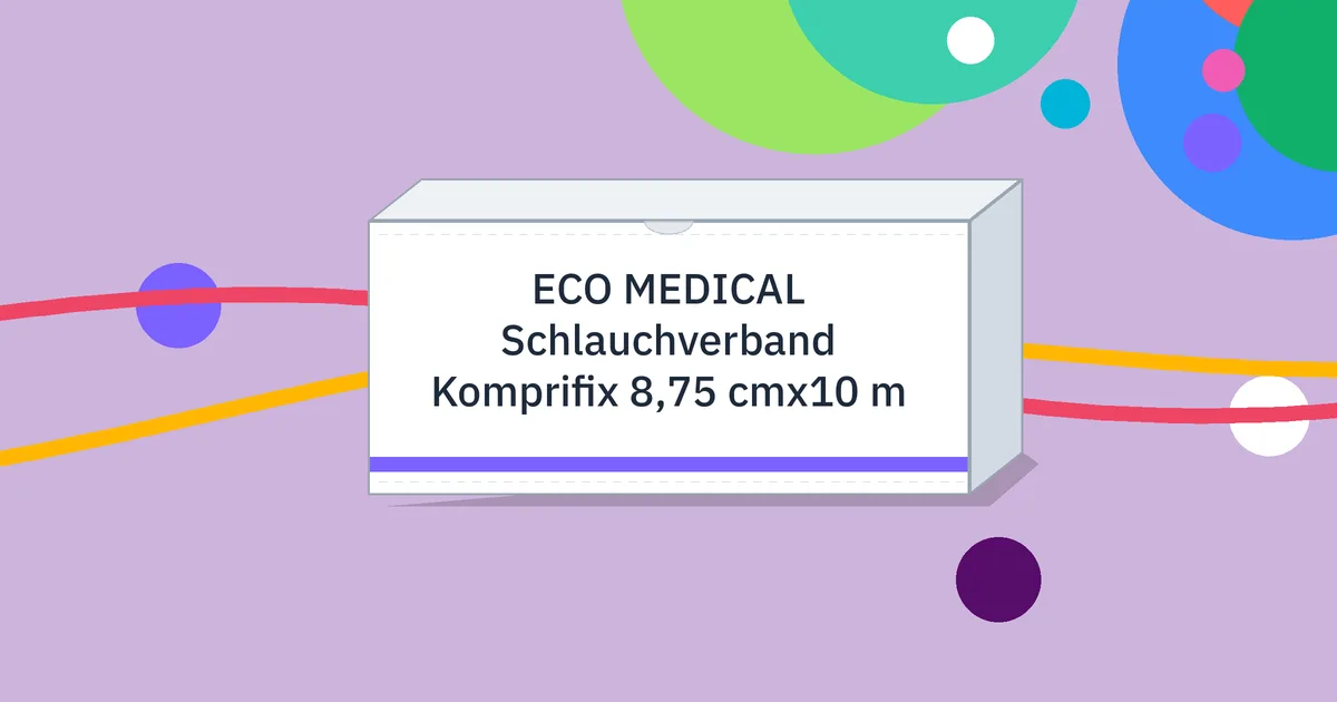 Symbolbild: Packung mit der Aufschrift ECO MEDICAL Schlauchverband Komprifix 8,75 cmx10 m (PZN 00879179) – Verfügbarkeit und Bezug in Apotheken in Frankfurt am Main