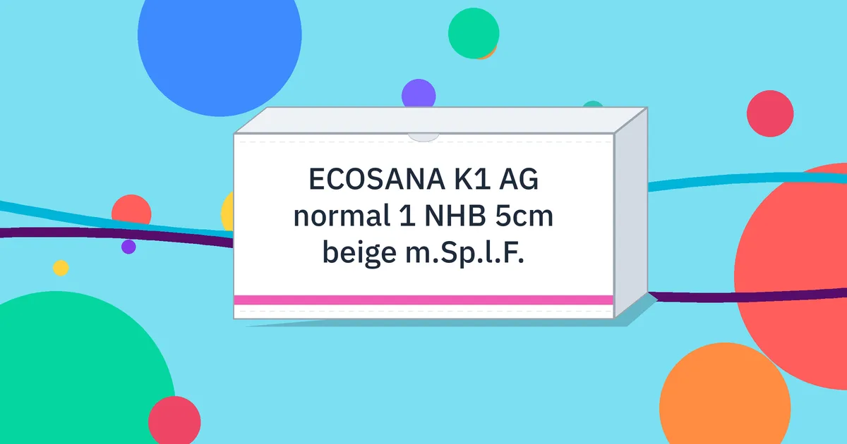 Symbolbild: Packung mit der Aufschrift ECOSANA K1 AG normal 1 NHB 5cm beige m.Sp.l.F. (PZN 04725881) – Verfügbarkeit und Bezug in Apotheken in Frankfurt am Main