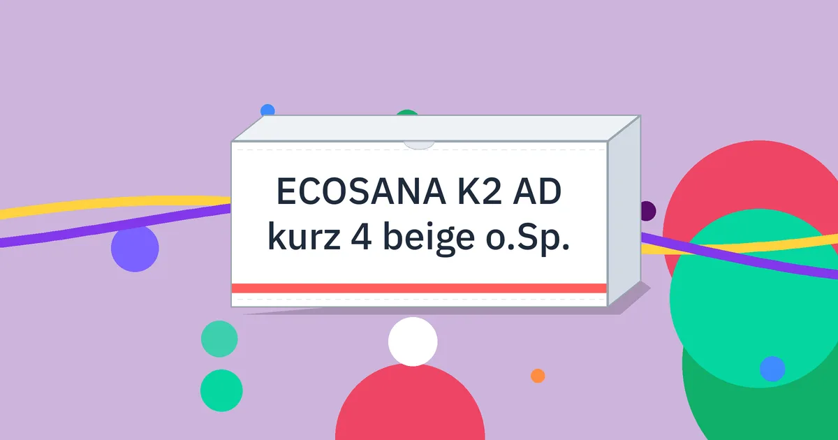 Symbolbild: Packung mit der Aufschrift ECOSANA K2 AD kurz 4 beige o.Sp. (PZN 01344641) – Verfügbarkeit und Bezug in Apotheken in Frankfurt am Main