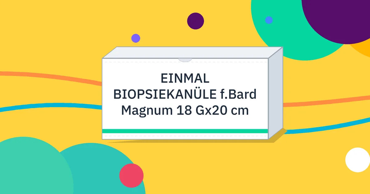 Symbolbild: Packung mit der Aufschrift EINMAL BIOPSIEKANÜLE f.Bard Magnum 18 Gx20 cm (PZN 18812342) – Verfügbarkeit und Bezug in Apotheken in Frankfurt am Main