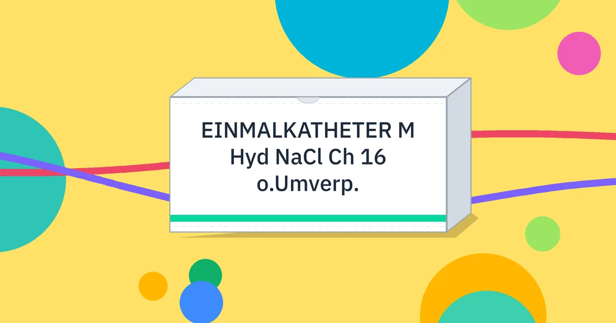 Symbolbild: Packung mit der Aufschrift EINMALKATHETER M Hyd NaCl Ch 16 o.Umverp. (PZN 01899066) – Verfügbarkeit und Bezug in Apotheken in Frankfurt am Main