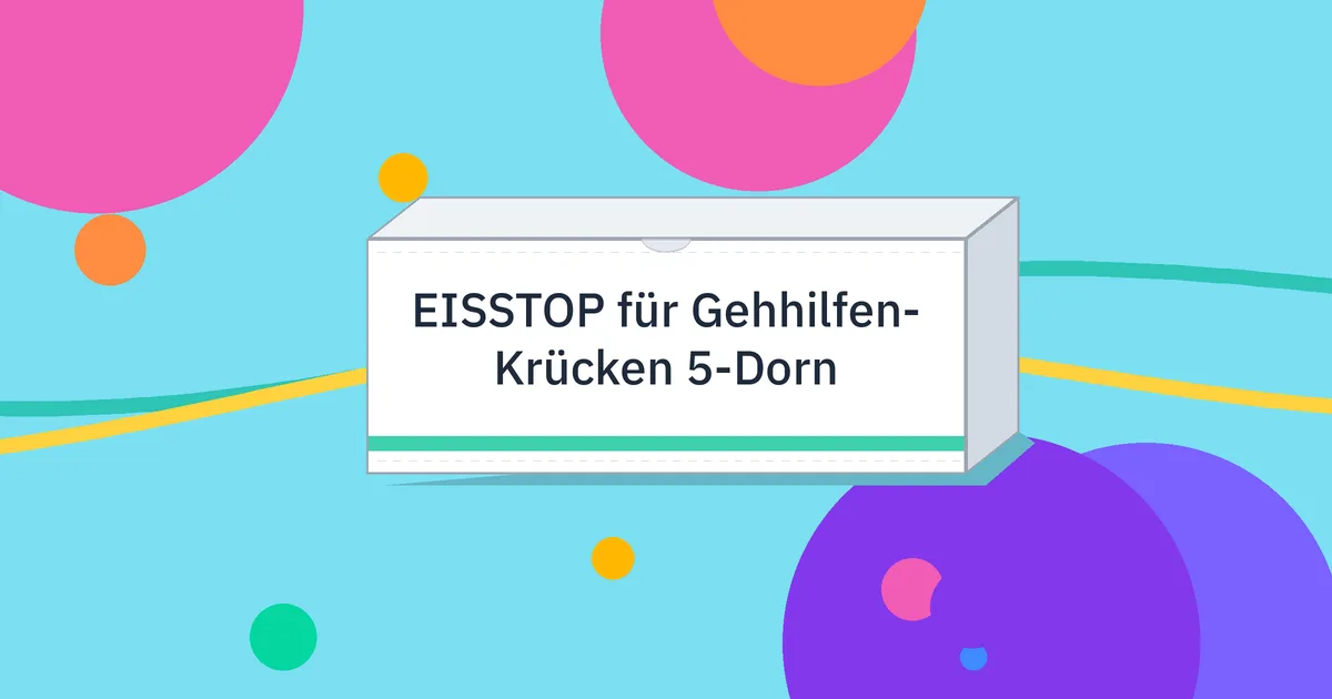 Symbolbild: Packung mit der Aufschrift EISSTOP für Gehhilfen-Krücken 5-Dorn (PZN 09609197) – Verfügbarkeit und Bezug in Apotheken in Frankfurt am Main