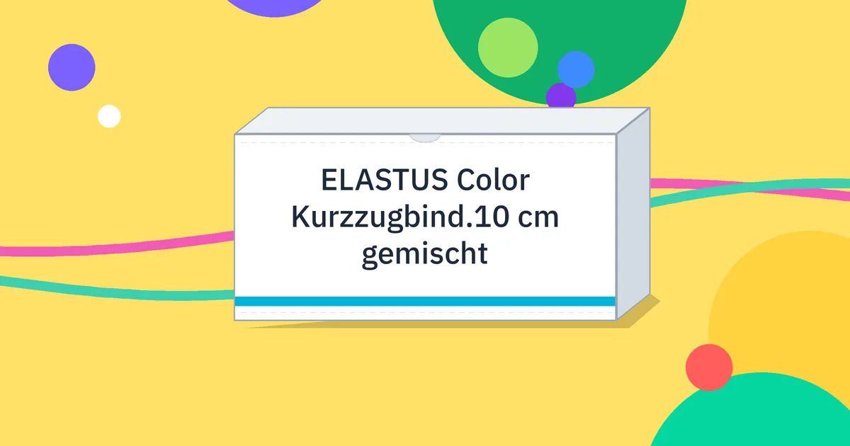 Symbolbild: Packung mit der Aufschrift ELASTUS Color Kurzzugbind.10 cm gemischt (PZN 02574656) – Verfügbarkeit und Bezug in Apotheken in Frankfurt am Main