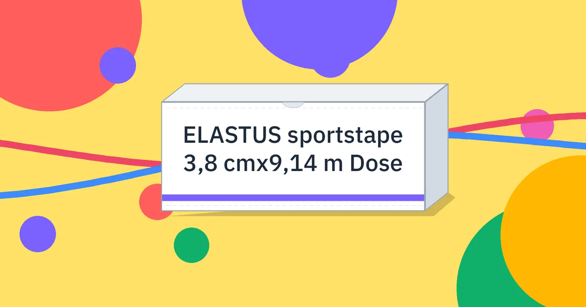 Symbolbild: Packung mit der Aufschrift ELASTUS sportstape 3,8 cmx9,14 m Dose (PZN 07762693) – Verfügbarkeit und Bezug in Apotheken in Frankfurt am Main