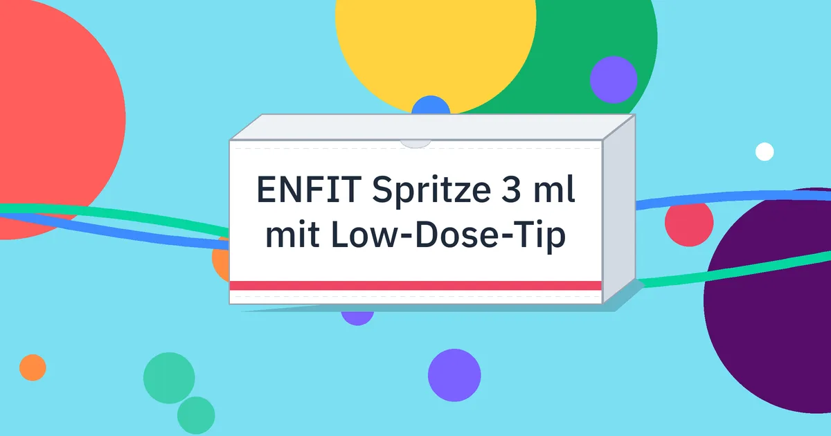 Symbolbild: Packung mit der Aufschrift ENFIT Spritze 3 ml mit Low-Dose-Tip (PZN 18174232) – Verfügbarkeit und Bezug in Apotheken in Frankfurt am Main