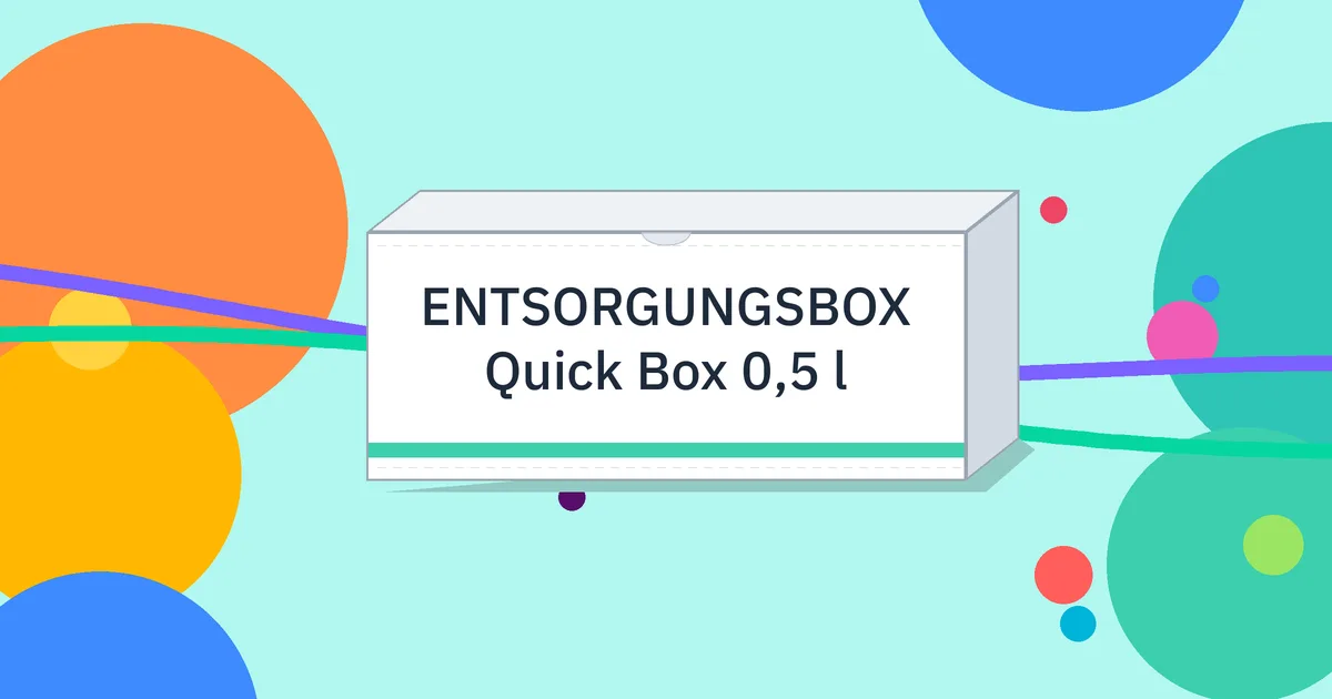 Symbolbild: Packung mit der Aufschrift ENTSORGUNGSBOX Quick Box 0,5 l (PZN 08909796) – Verfügbarkeit und Bezug in Apotheken in Frankfurt am Main