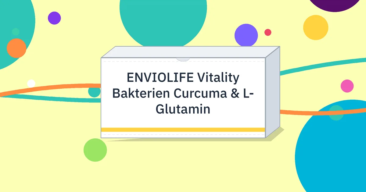 Symbolbild: Packung mit der Aufschrift ENVIOLIFE Vitality Bakterien Curcuma & L-Glutamin (PZN 18683330) – Verfügbarkeit und Bezug in Apotheken in Frankfurt am Main