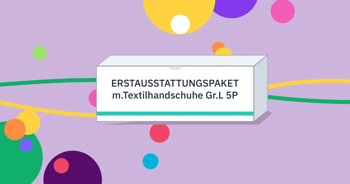 Symbolbild: Packung mit der Aufschrift ERSTAUSSTATTUNGSPAKET m.Textilhandschuhe Gr.L 5P (PZN 19628600) – Verfügbarkeit und Bezug in Apotheken in Frankfurt am Main