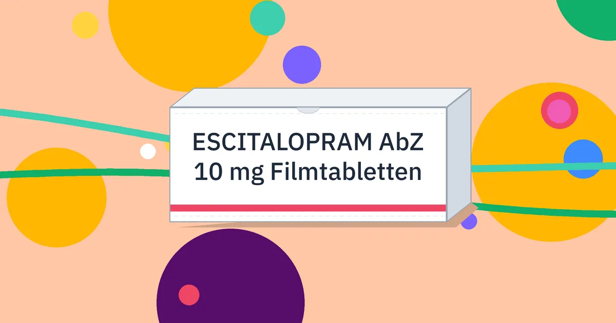 Symbolbild: Packung mit der Aufschrift ESCITALOPRAM AbZ 10 mg Filmtabletten (PZN 10099117) – Verfügbarkeit und Bezug in Apotheken in Frankfurt am Main