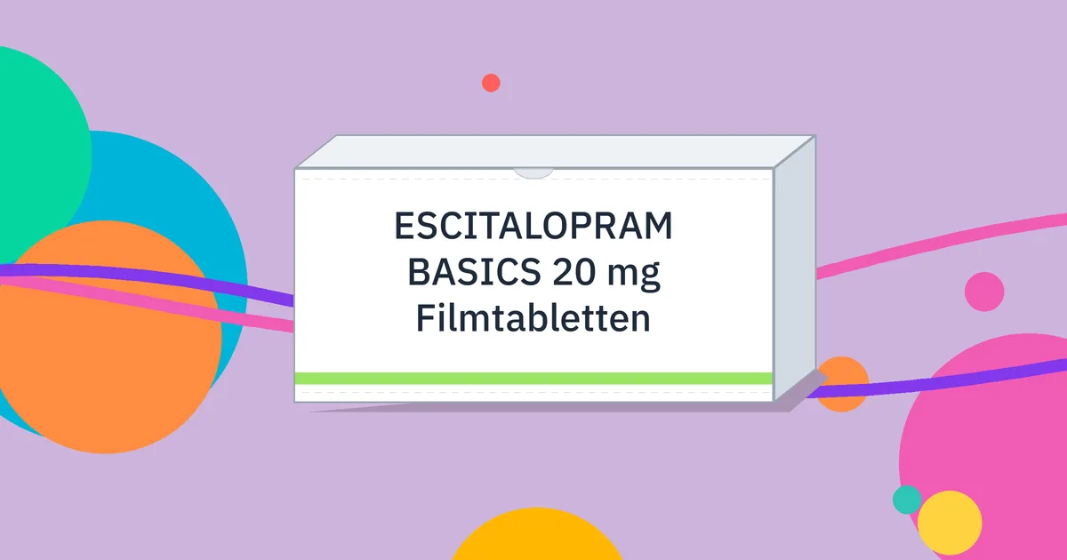 Symbolbild: Packung mit der Aufschrift ESCITALOPRAM BASICS 20 mg Filmtabletten (PZN 10206607) – Verfügbarkeit und Bezug in Apotheken in Frankfurt am Main
