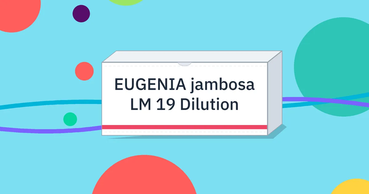 Symbolbild: Packung mit der Aufschrift EUGENIA jambosa LM 19 Dilution (PZN 13480993) – Verfügbarkeit und Bezug in Apotheken in Frankfurt am Main