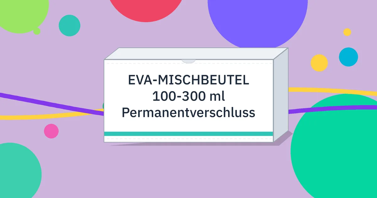 Symbolbild: Packung mit der Aufschrift EVA-MISCHBEUTEL 100-300 ml Permanentverschluss (PZN 01803304) – Verfügbarkeit und Bezug in Apotheken in Frankfurt am Main