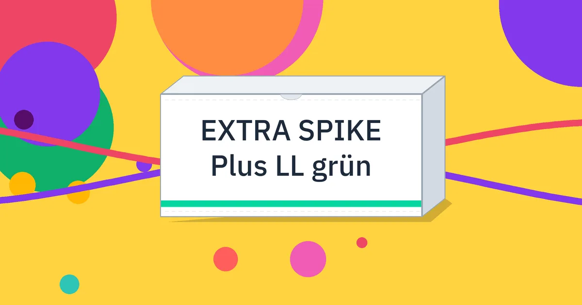 Symbolbild: Packung mit der Aufschrift EXTRA SPIKE Plus LL grün (PZN 19888353) – Verfügbarkeit und Bezug in Apotheken in Frankfurt am Main