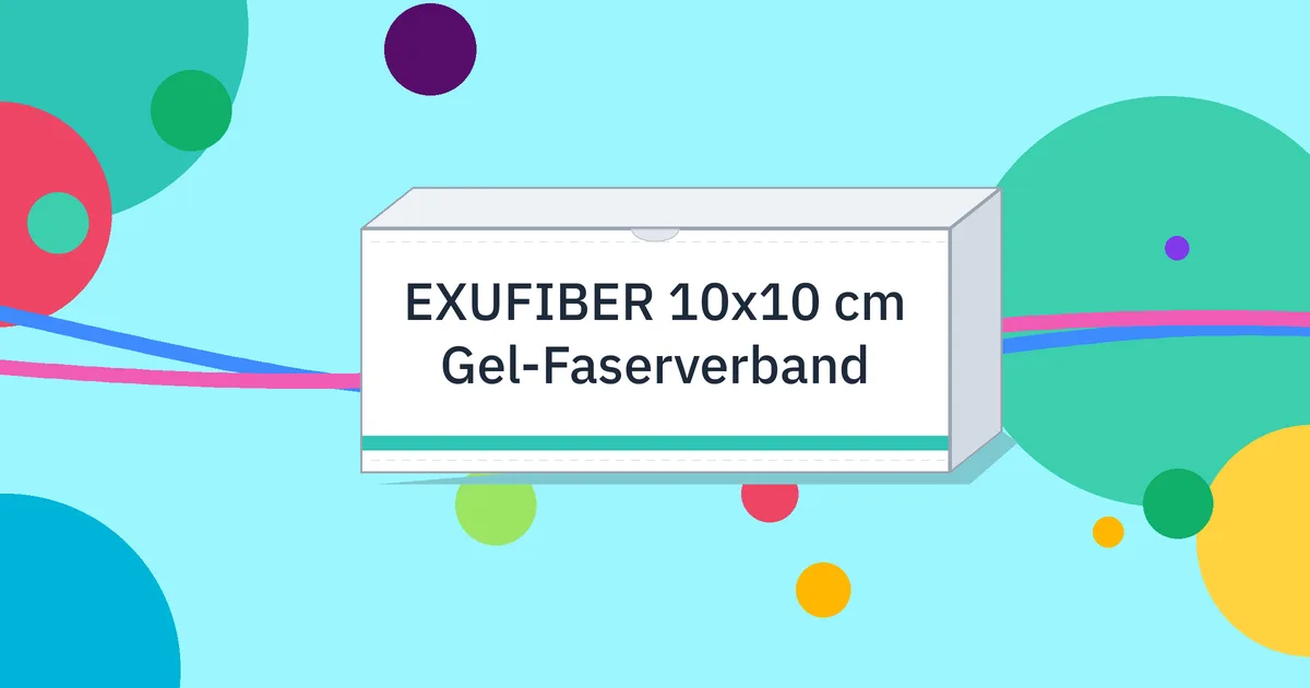 Symbolbild: Packung mit der Aufschrift EXUFIBER 10x10 cm Gel-Faserverband (PZN 19962049) – Verfügbarkeit und Bezug in Apotheken in Frankfurt am Main