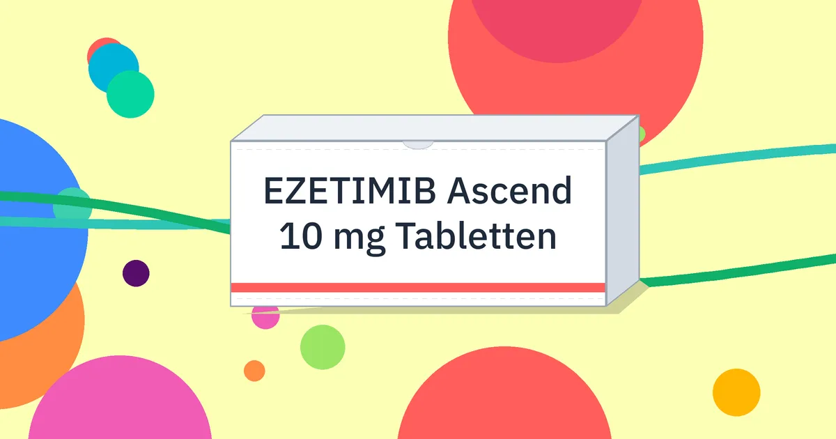 Symbolbild: Packung mit der Aufschrift EZETIMIB Ascend 10 mg Tabletten (PZN 16127079) – Verfügbarkeit und Bezug in Apotheken in Frankfurt am Main