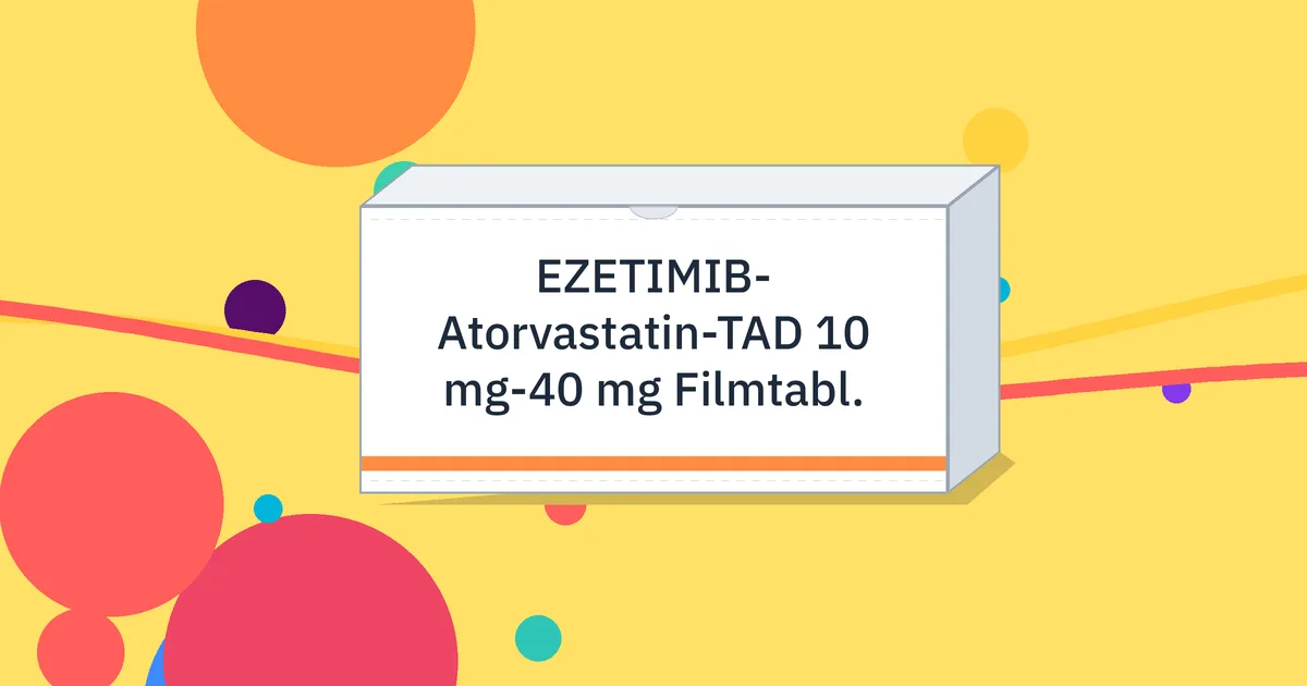 Symbolbild: Packung mit der Aufschrift EZETIMIB-Atorvastatin-TAD 10 mg-40 mg Filmtabl. (PZN 20173205) – Verfügbarkeit und Bezug in Apotheken in Frankfurt am Main