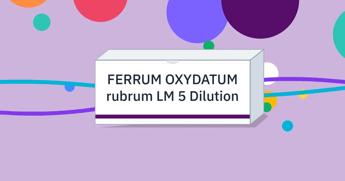 Symbolbild: Packung mit der Aufschrift FERRUM OXYDATUM rubrum LM 5 Dilution (PZN 12851571) – Verfügbarkeit und Bezug in Apotheken in Frankfurt am Main