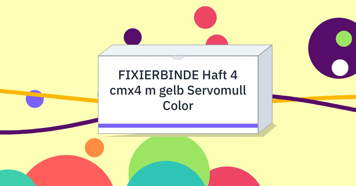 Symbolbild: Packung mit der Aufschrift FIXIERBINDE Haft 4 cmx4 m gelb Servomull Color (PZN 04761718) – Verfügbarkeit und Bezug in Apotheken in Frankfurt am Main