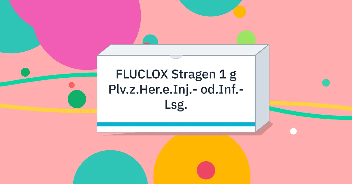 Symbolbild: Packung mit der Aufschrift FLUCLOX Stragen 1 g Plv.z.Her.e.Inj.- od.Inf.-Lsg. (PZN 04837700) – Verfügbarkeit und Bezug in Apotheken in Frankfurt am Main