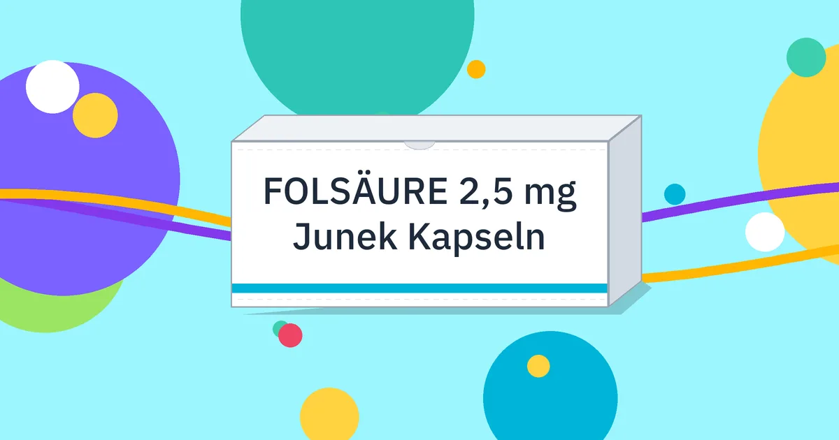 Symbolbild: Packung mit der Aufschrift FOLSÄURE 2,5 mg Junek Kapseln (PZN 15409700) – Verfügbarkeit und Bezug in Apotheken in Frankfurt am Main