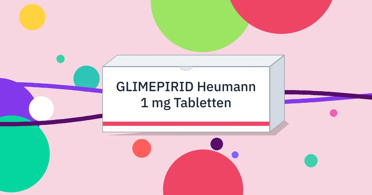 Symbolbild: Packung mit der Aufschrift GLIMEPIRID Heumann 1 mg Tabletten (PZN 01696943) – Verfügbarkeit und Bezug in Apotheken in Frankfurt am Main